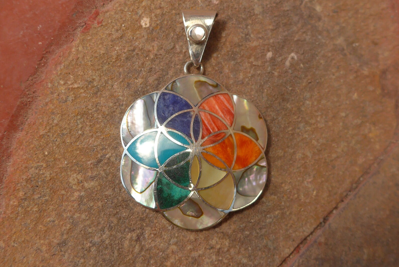 Big Colorful Blossoming Flower Silver Pendant - Etsy