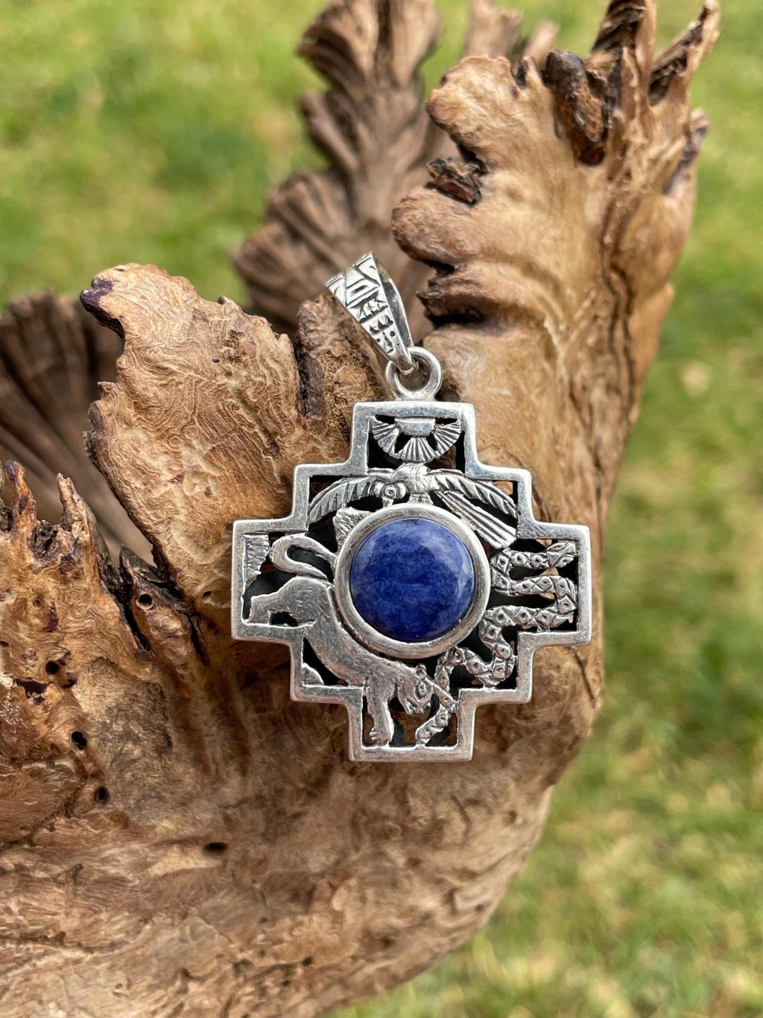 Reversible Chakana Pendant With Inca’s Triology, Lapiz Lazuli, and ...