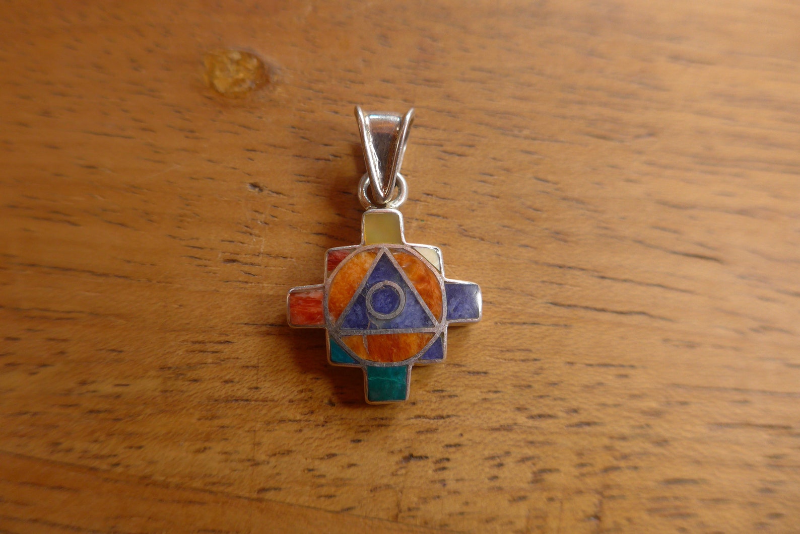 Silver Colorful Chakana pendant | Etsy