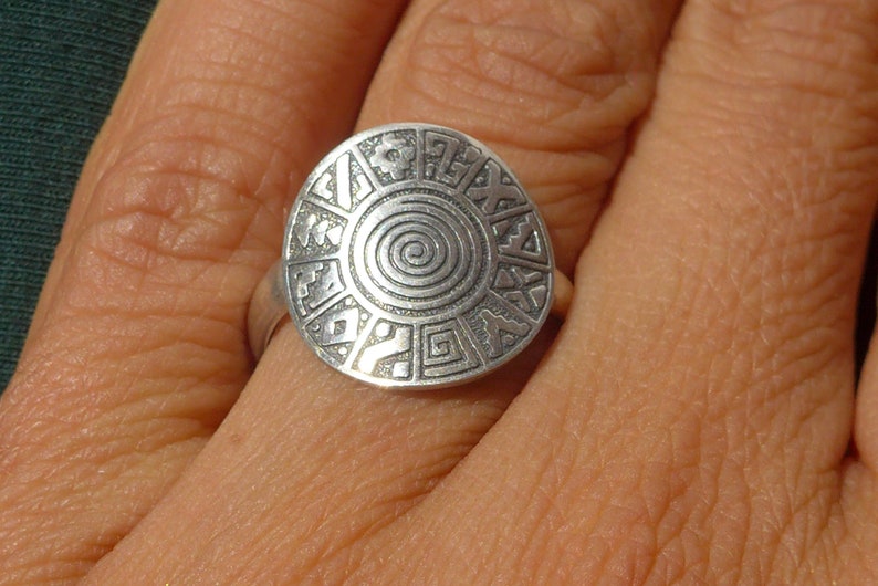 Adjustable Silver Inca Symbols With Spiral Pachamama Ring | Etsy