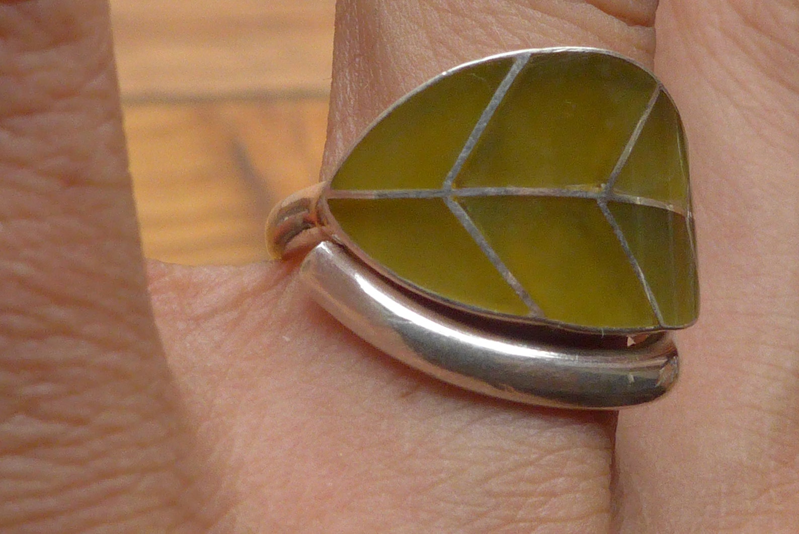 Adjustable Green Leaf Silver Ring - Etsy