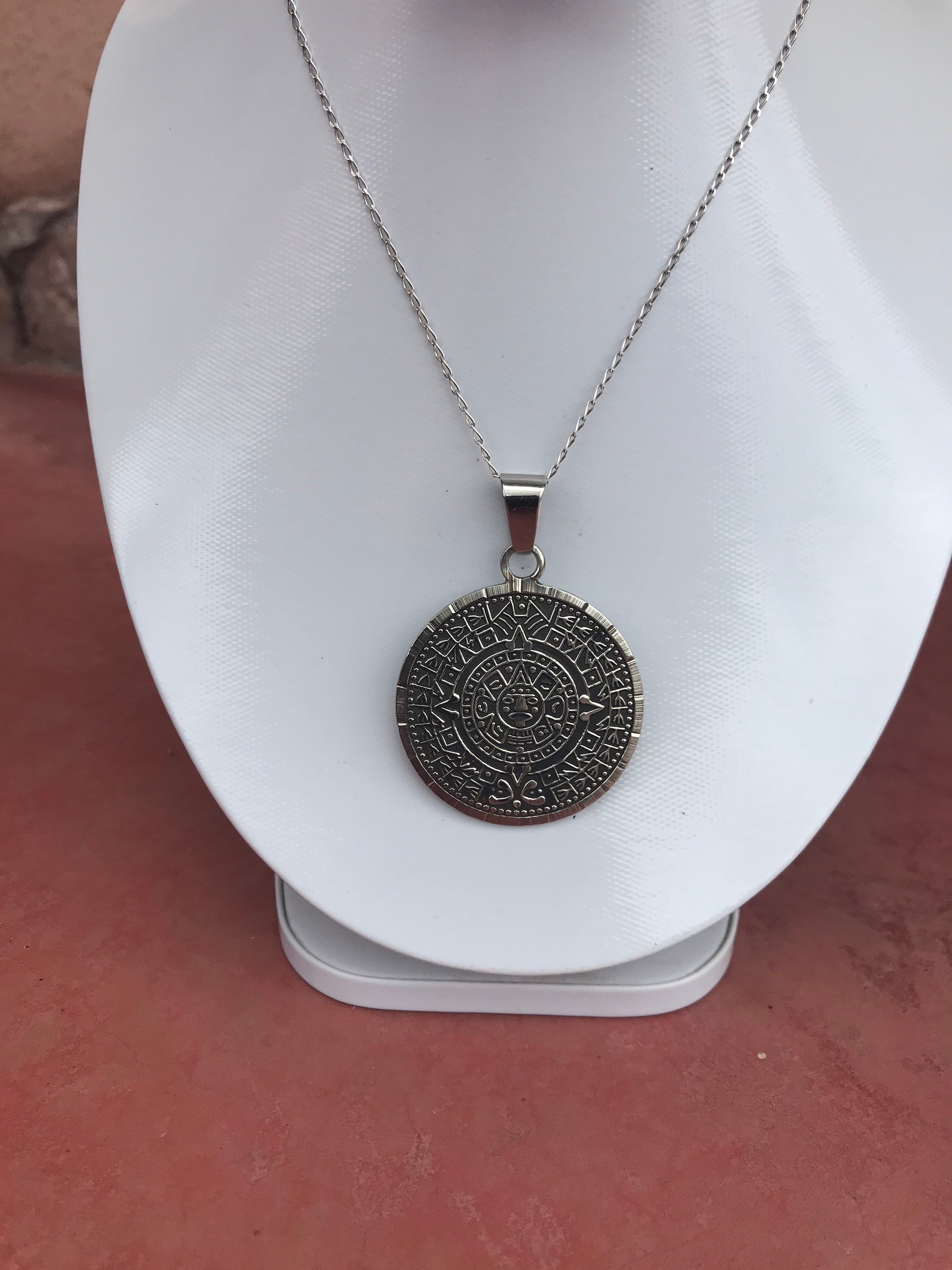 Silver Aztec Calendar Pendant / Silver Sun Stone Pendant - Etsy