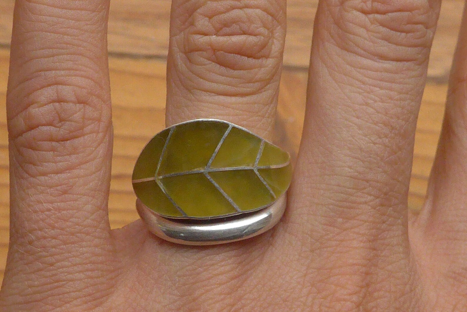 Adjustable Green Leaf Silver Ring - Etsy