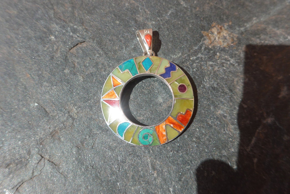 Green and Silver Inca Symbols Pendant With Inca Calendar | Etsy