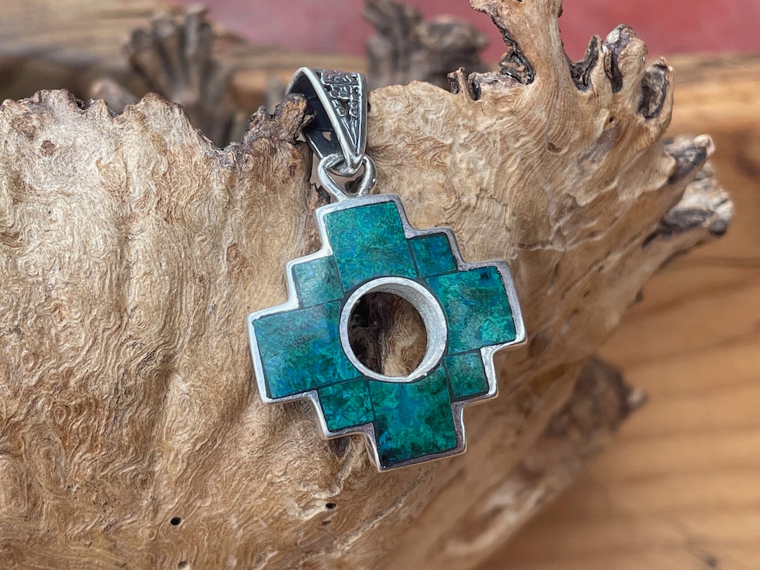 Colgante reversible de plata con crisocola y chakana, trilogía Inka ...