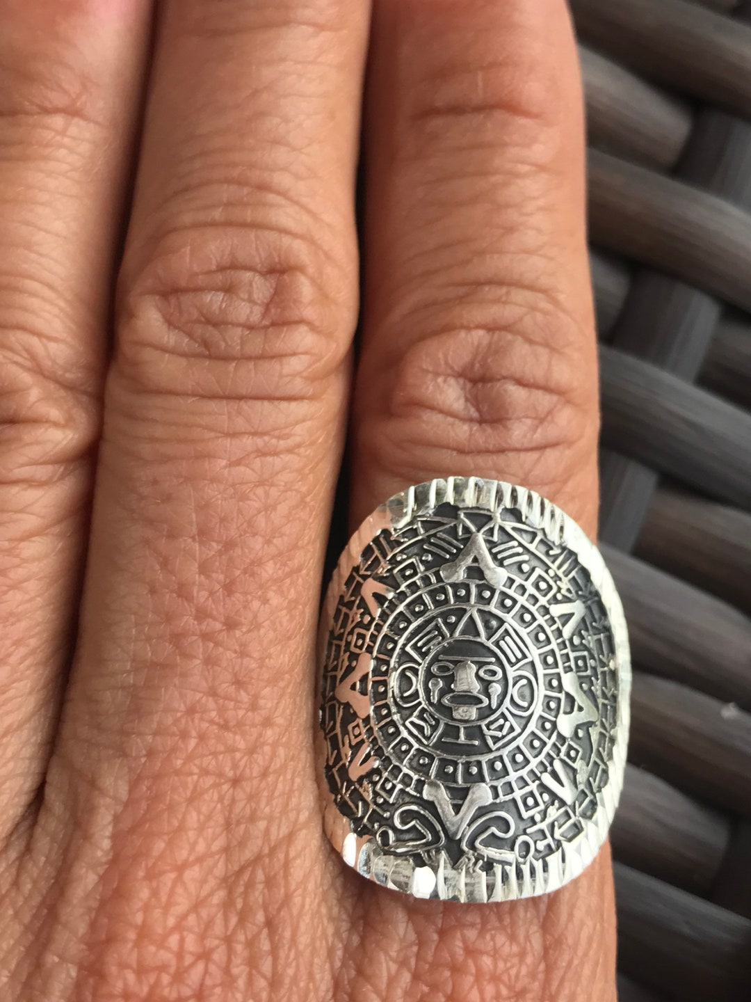 Adjustable Silver Aztec Calendar Ring / Sun Stone Ring - Etsy