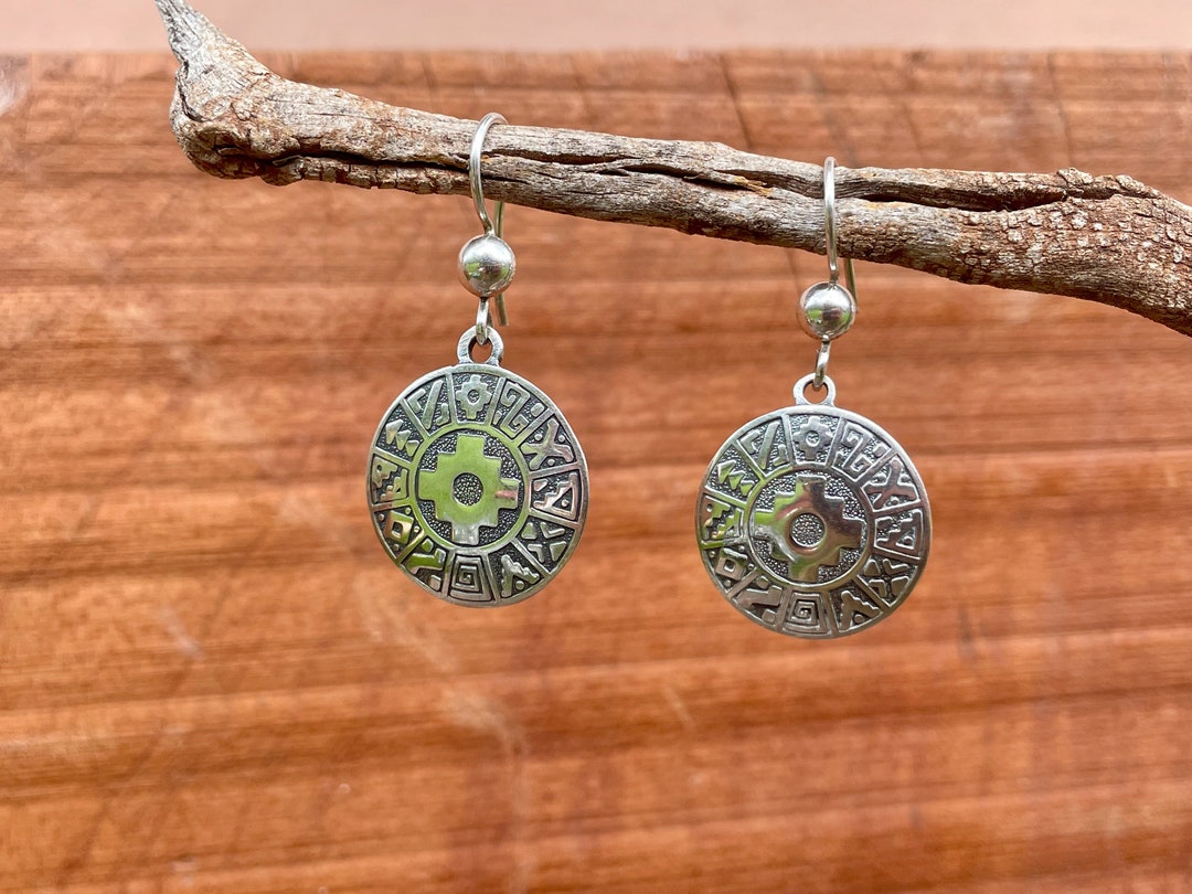 Silver Chakana Earrings With Inca Symbols - Etsy