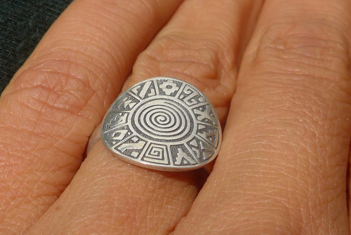 Adjustable Silver Inca Symbols with Spiral Pachamama Ring | Etsy