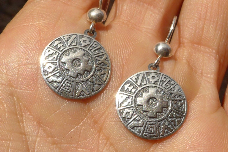 Silver Chakana Earrings With Inca Symbols - Etsy