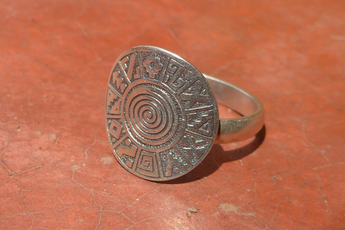 Adjustable Silver Inca Symbols with Spiral Pachamama Ring | Etsy