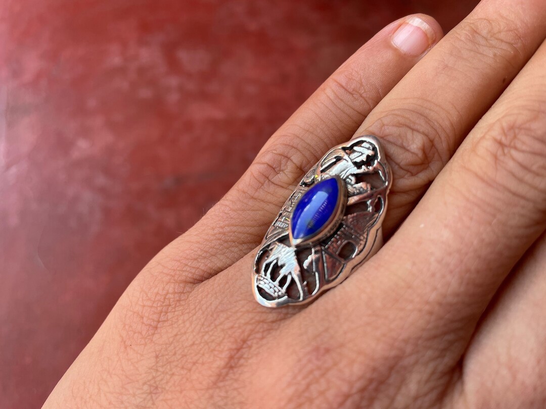 Silver Inka History Ring With Lapis Lazuli Stone - Etsy