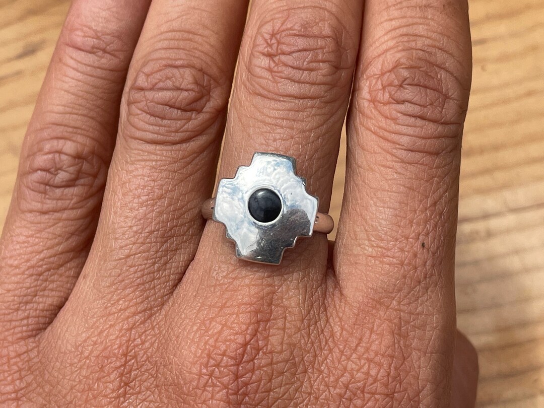 Silver Chakana Ring With Black Onyx Stone - Etsy
