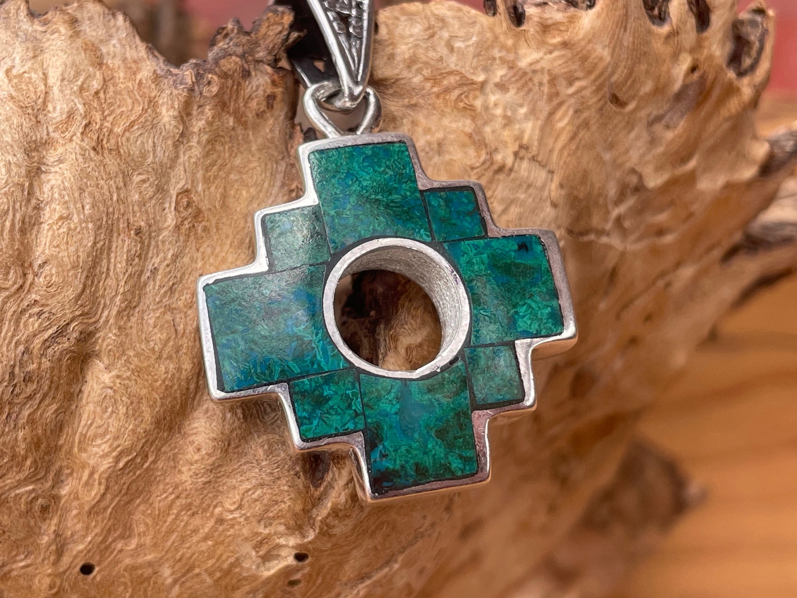 Colgante reversible de plata con crisocola y chakana, trilogía Inka ...