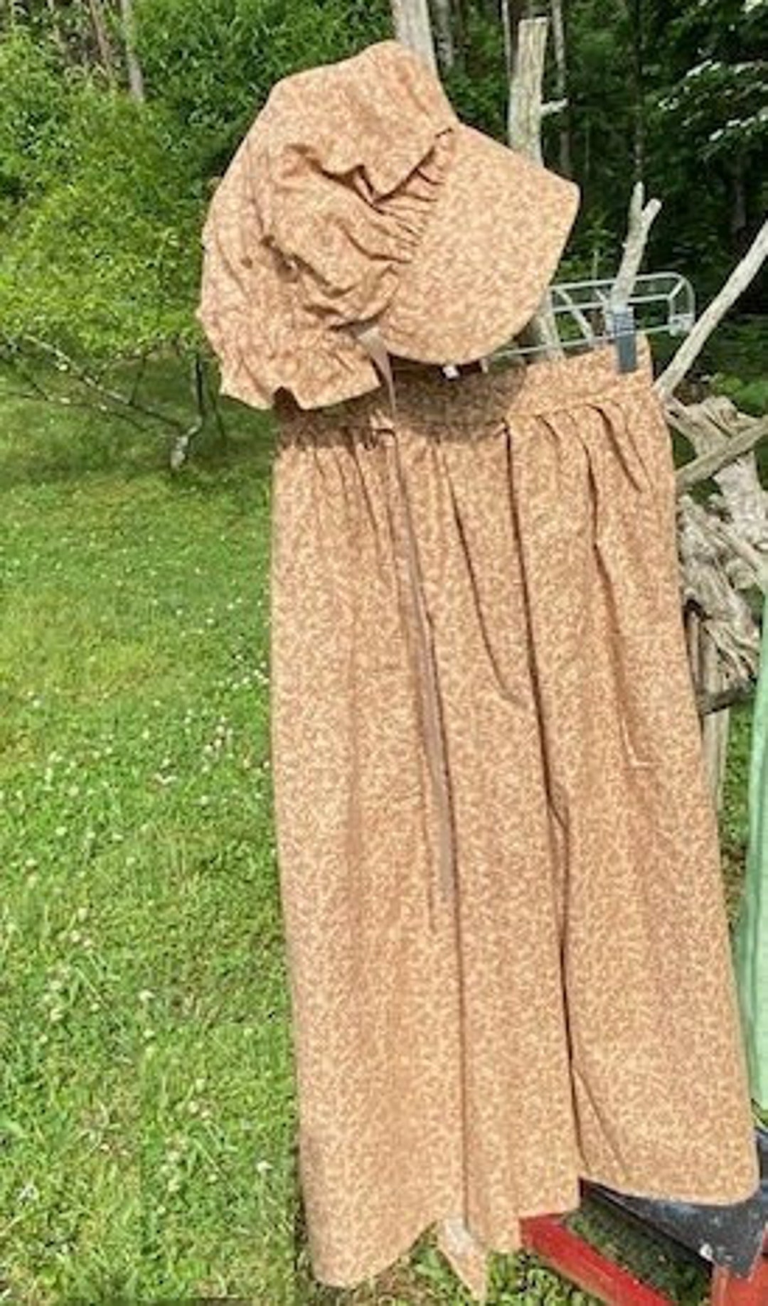 Bonnet and Apron Tan Fabric With Brown Print Bonnet With - Etsy