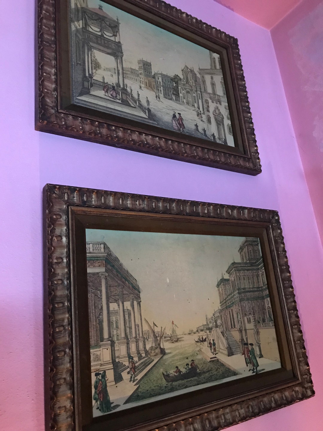 Vintage Two Italian Artwork Paintings: Venice, Gondolas, 17th Century ...