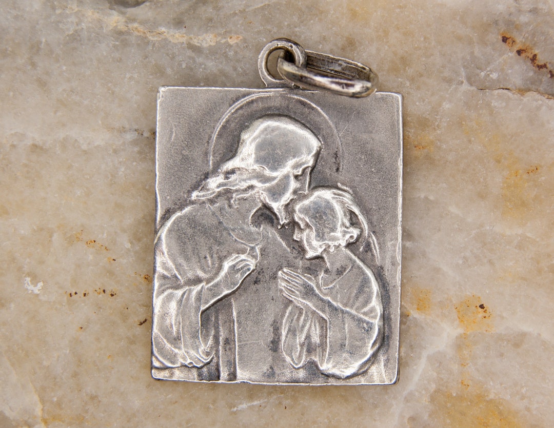First Communion Medallion Jesus Christ Kissing Child French Antique ...