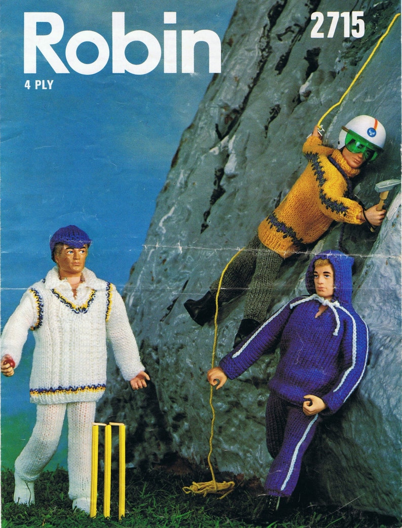 Vintage Dolls Clothes Knitting Pattern -for Ken Doll / Action Man / 3 ...