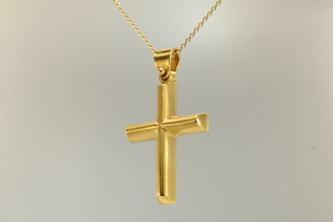 Mens Cross, Necklace Simple Gold Cross 9k,14k, Gold Pendant ,baptize ...