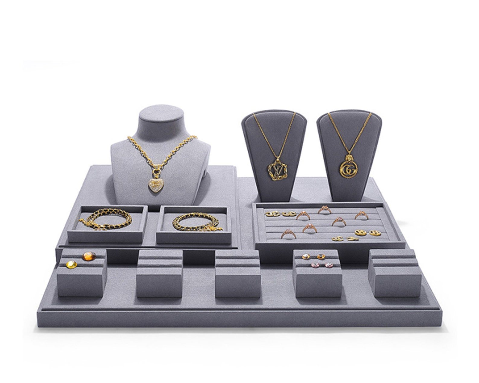 Gray Jewelry Display Set Velvet Ring Holder Necklace Display - Etsy