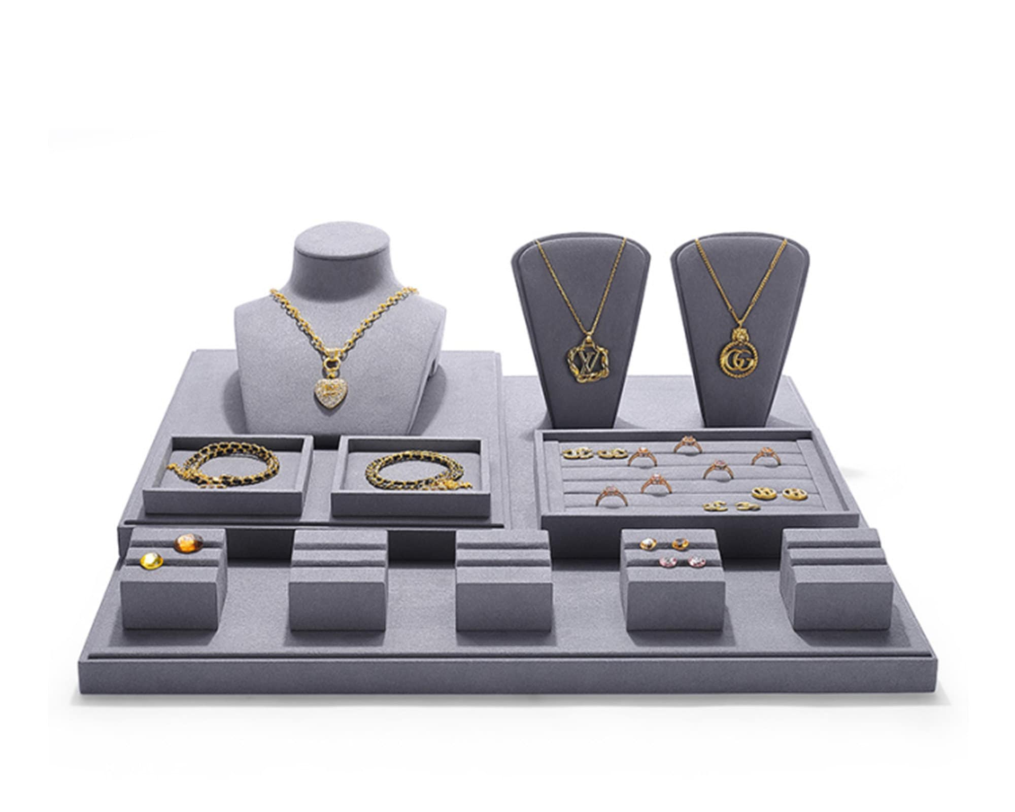 Gray Jewelry Display Set Velvet Ring Holder Necklace Display - Etsy