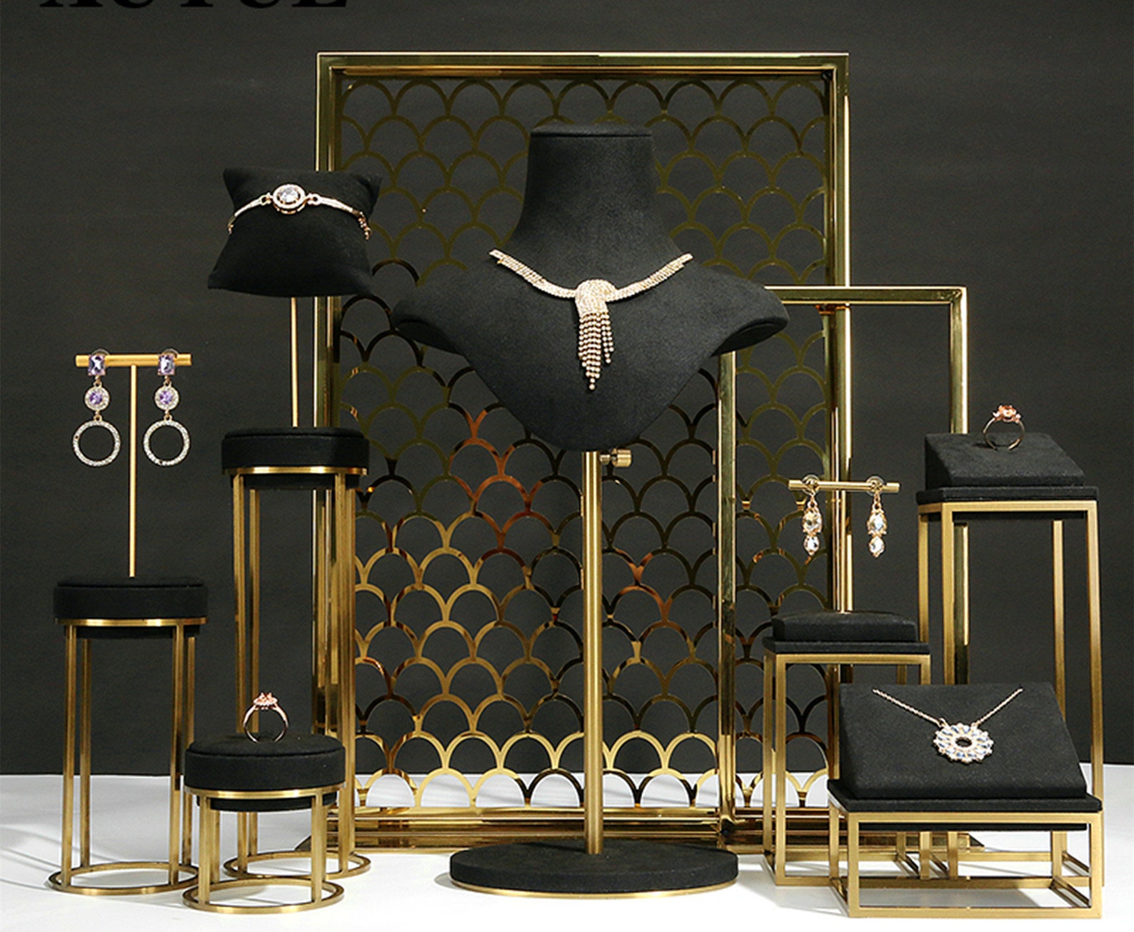 Black Jewelry Display Set Microfiber Black Metal Base Jewelry - Etsy