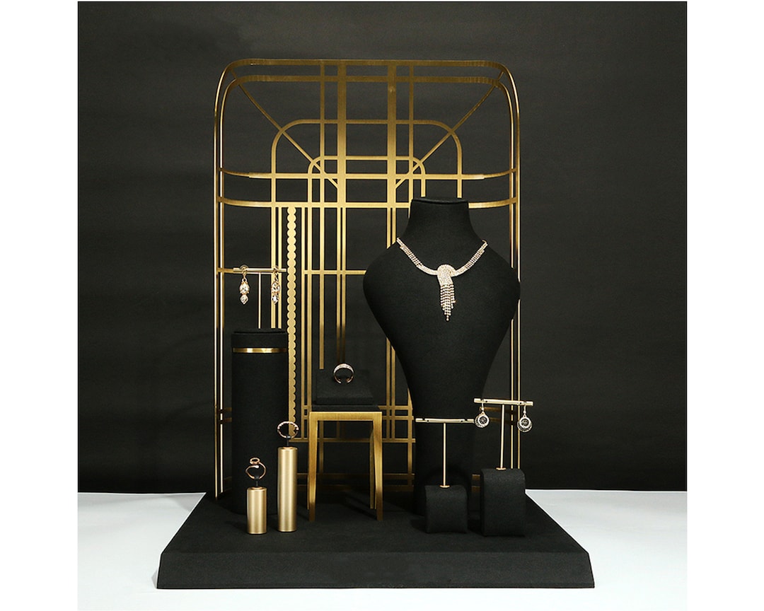 Black Jewelry Display Set, Metal Frame Jewelry Show Display Tool ...