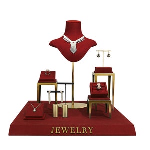 Wine Red Jewelry Display Set, Metal Base Ring Stand, Handmade Jewelry ...