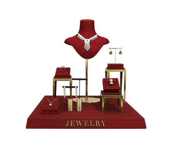 Wine Red Jewelry Display Set Metal Base Ring Stand Handmade - Etsy