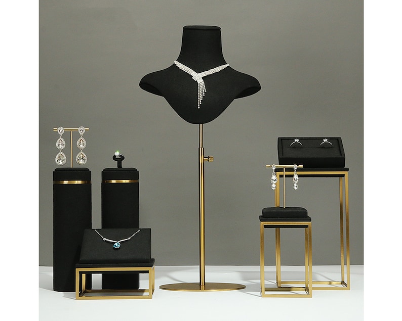 Black Jewelry Display Set Metal Base Microfiber Jewelry Trade - Etsy