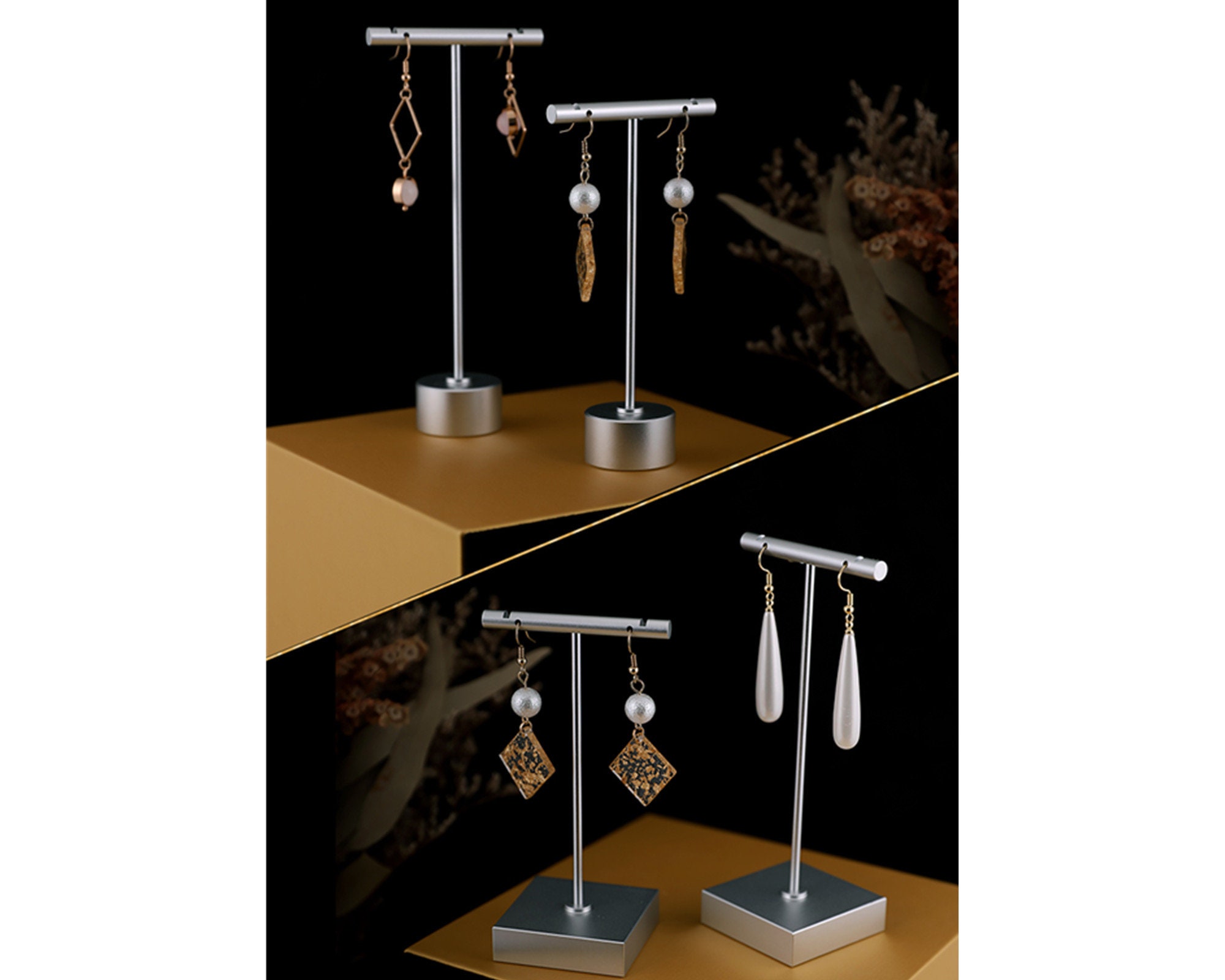 Silver Metal Jewelry Display Stand: T-bar Earring & Ring Holder, #566 ...