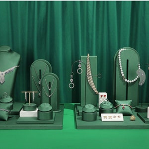Green PU Leather Jewelry Display Set: Mannequin Bust & Earring Holder ...