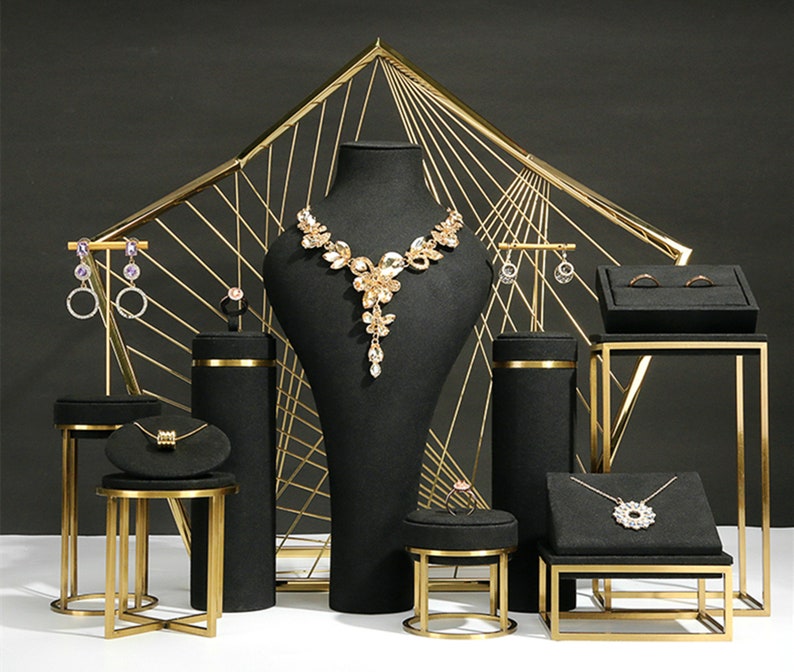 Black Jewelry Display Set Microfiber Black Metal Base Jewelry - Etsy
