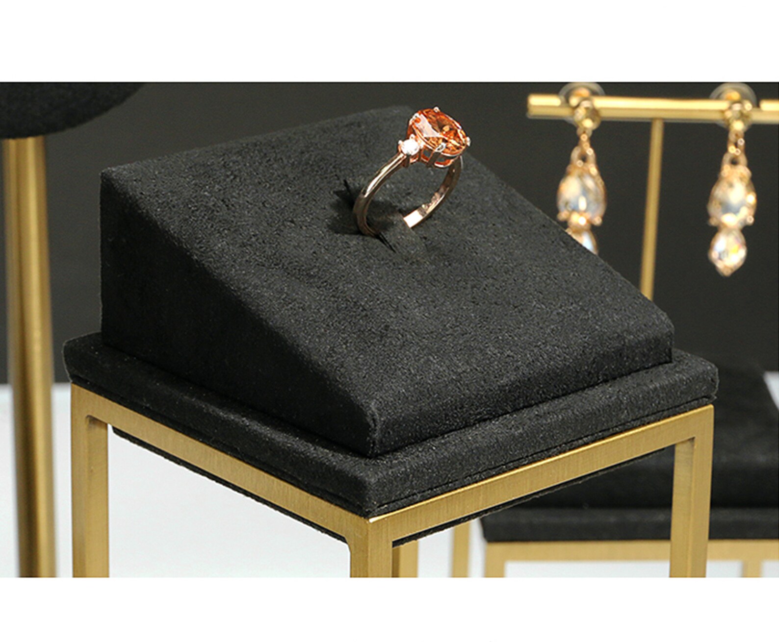 Black Jewelry Display Set Microfiber Black Metal Base Jewelry - Etsy