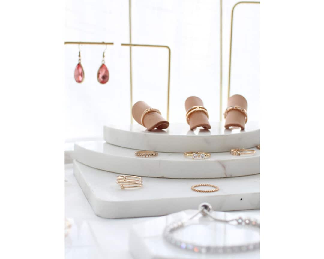 Marble Jewelry Display Base, White Jewelry Holder, Ring Riser, Earring ...