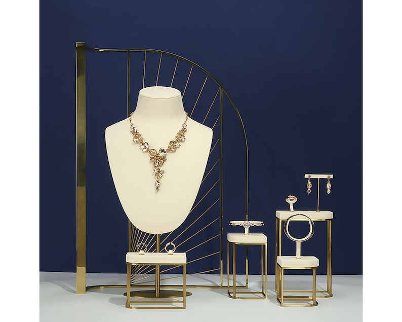 Beige Jewelry Display Set Ring Holder Necklace Bust Metal - Etsy