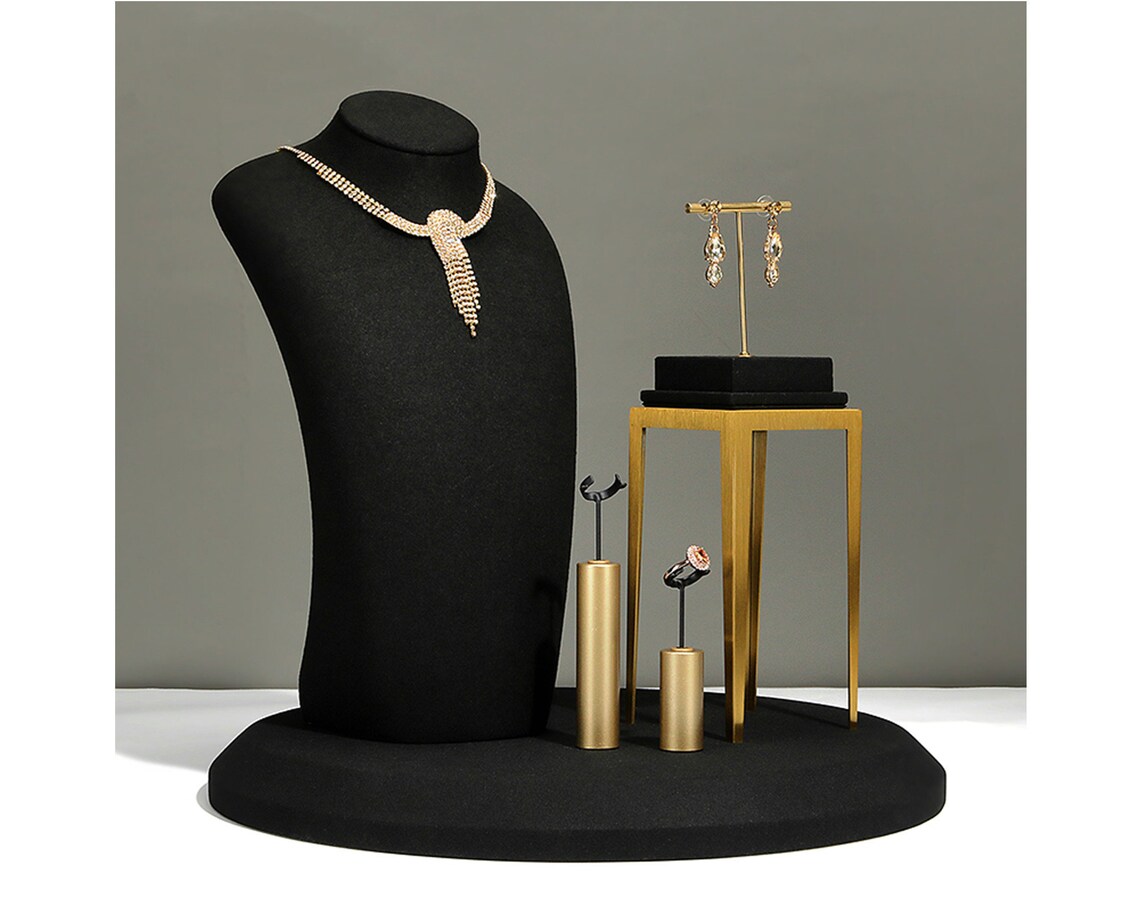 Black Jewelry Display Set Round Jewelry Tray Necklace Bust - Etsy