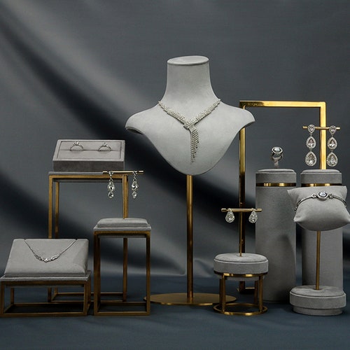 Gray Jewelry Display Set Velvet Ring Holder Necklace Display - Etsy