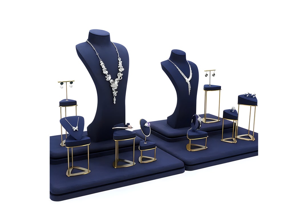 Navy Blue Jewelry Display Set, Metal Frame for Jewelry Shop Display ...