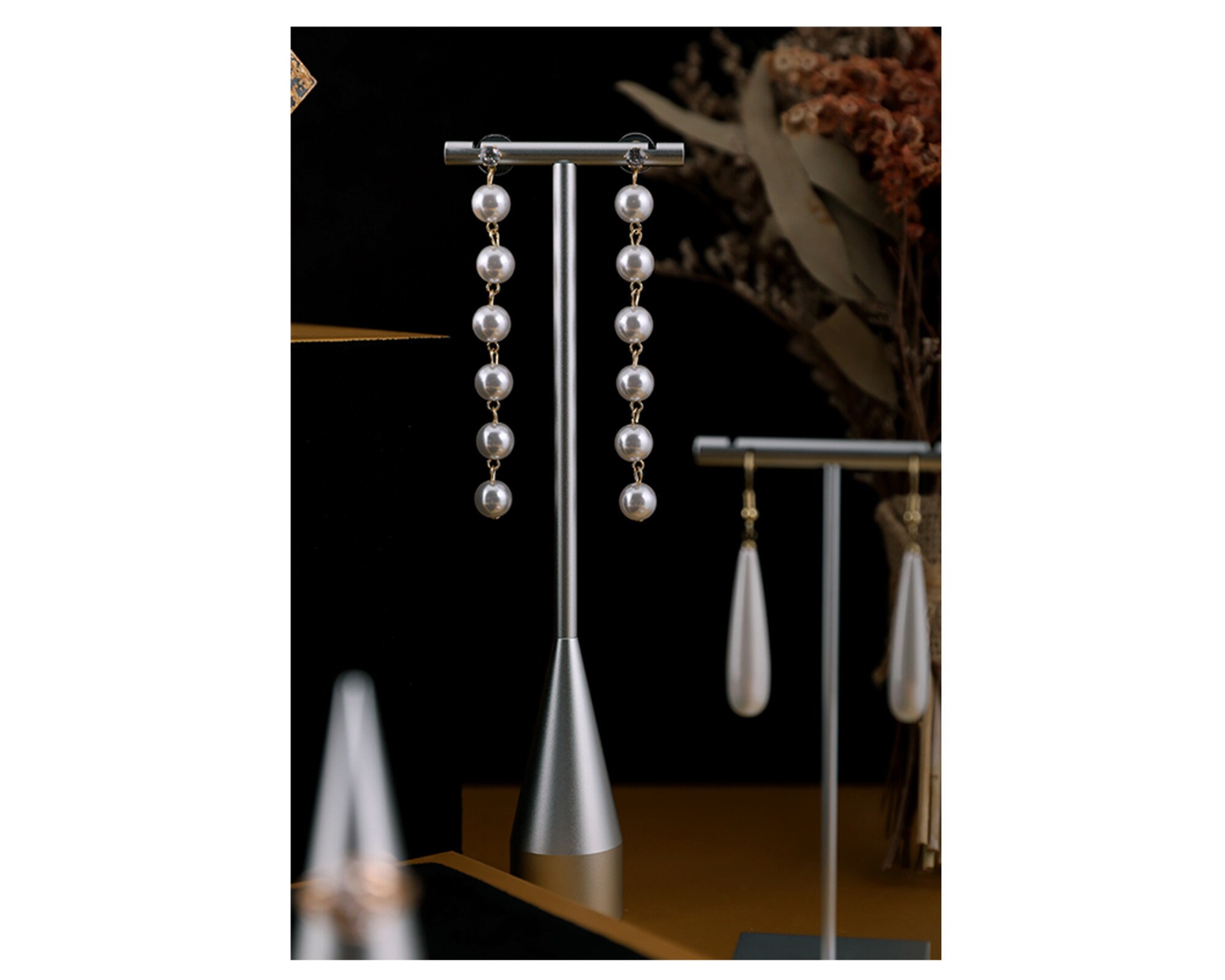 Silver Metal Jewelry Display Stand: T-bar Earring & Ring Holder, #566 ...