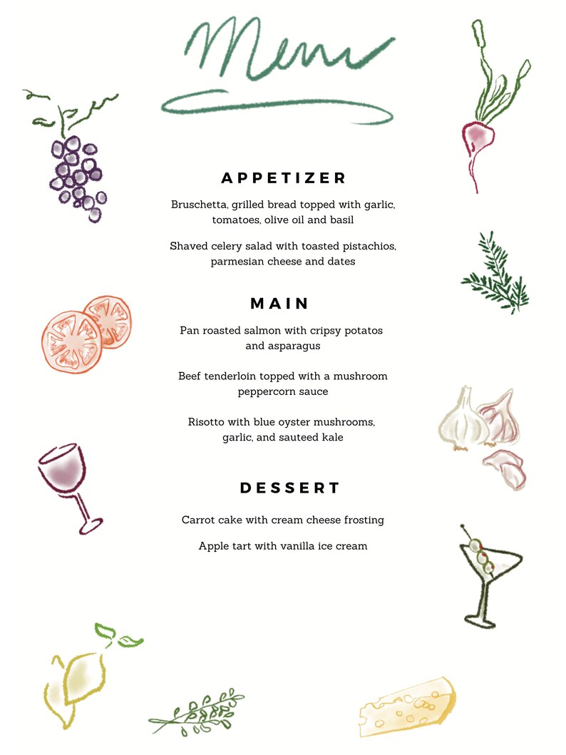 Hand Drawn Menu Template - Etsy