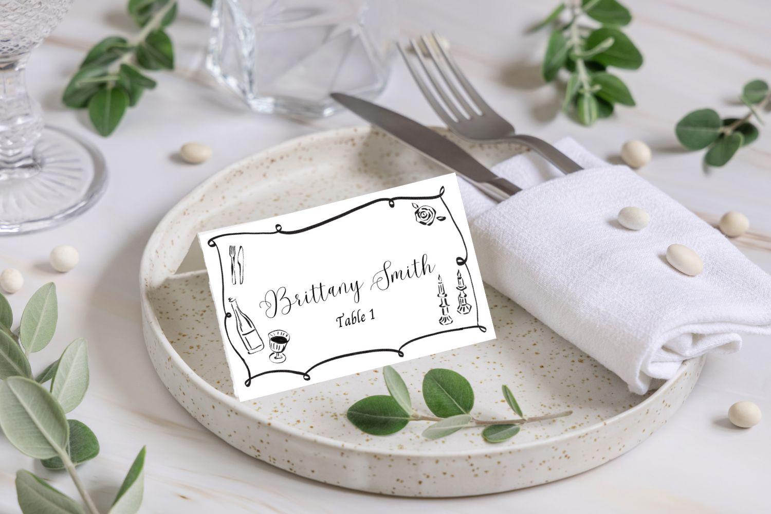 Custom Hand Drawn Place Card Template - Etsy