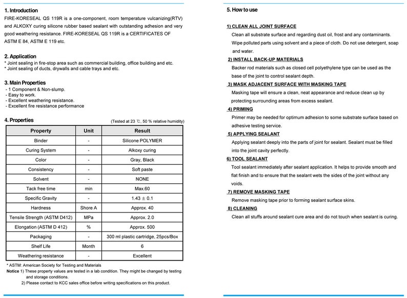 ROSEROSA Koreseal Fireproofing Sealant QS119R Silicone Caulk | Etsy