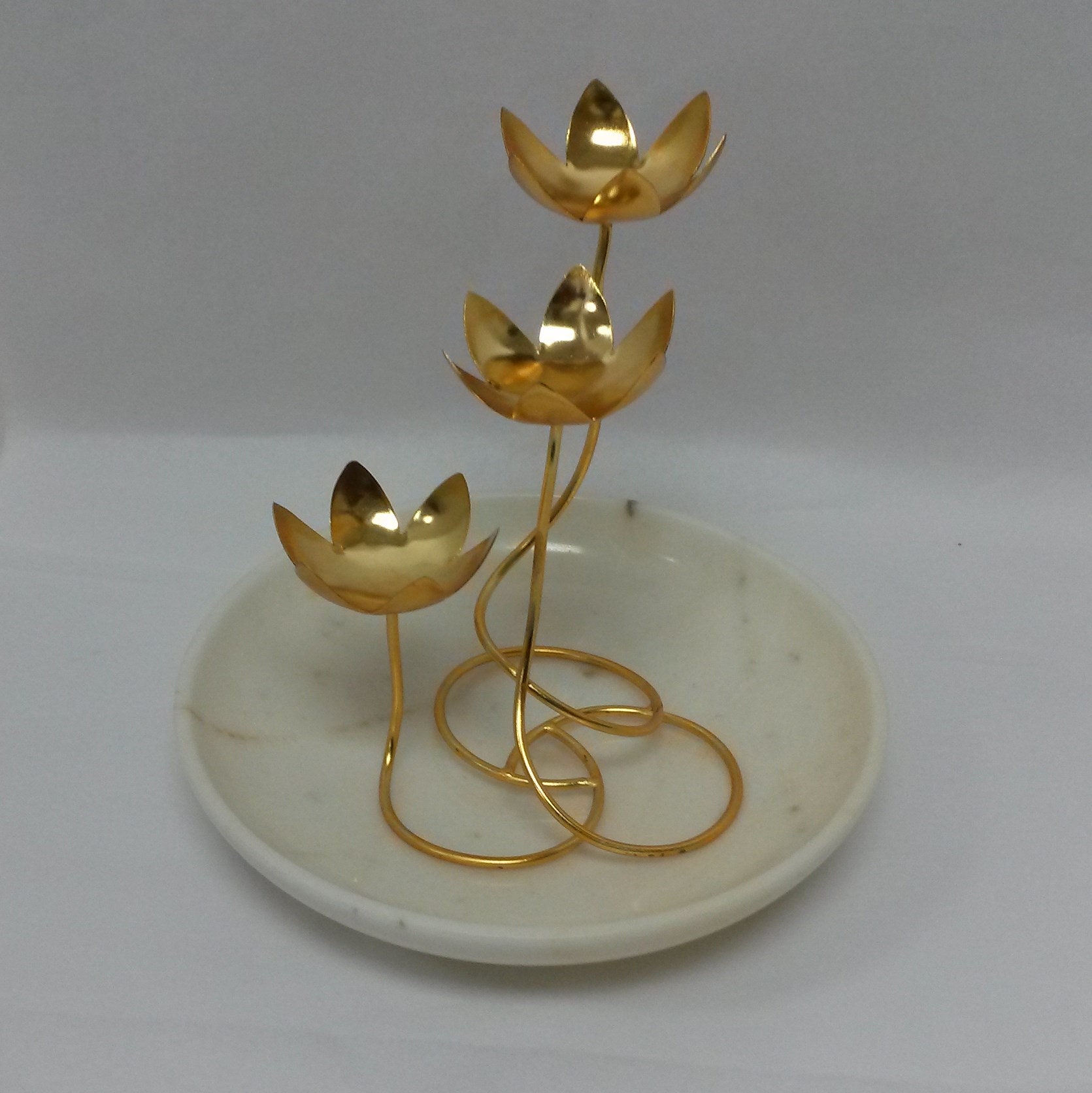 Lotus Flower Table Decor Brass Details Marble Baset Light | Etsy Canada