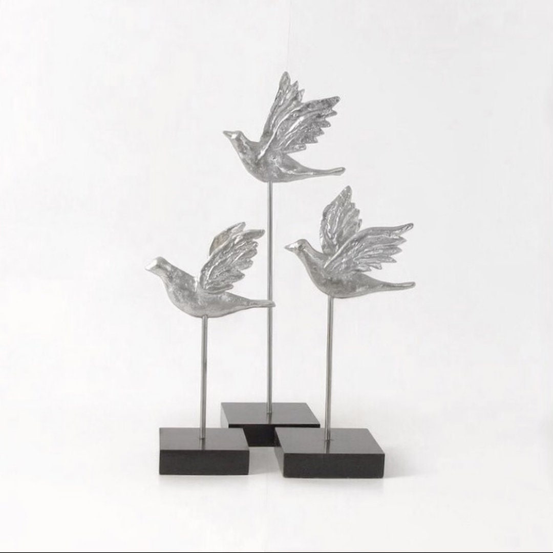 Bird Statue Decorwood Base Metal Hand Finished Metal - Etsy