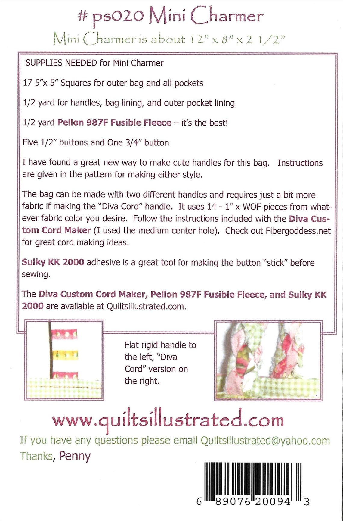 Quilted Tote Bag Pattern - Mini Charmer by Penny Sturges - Etsy