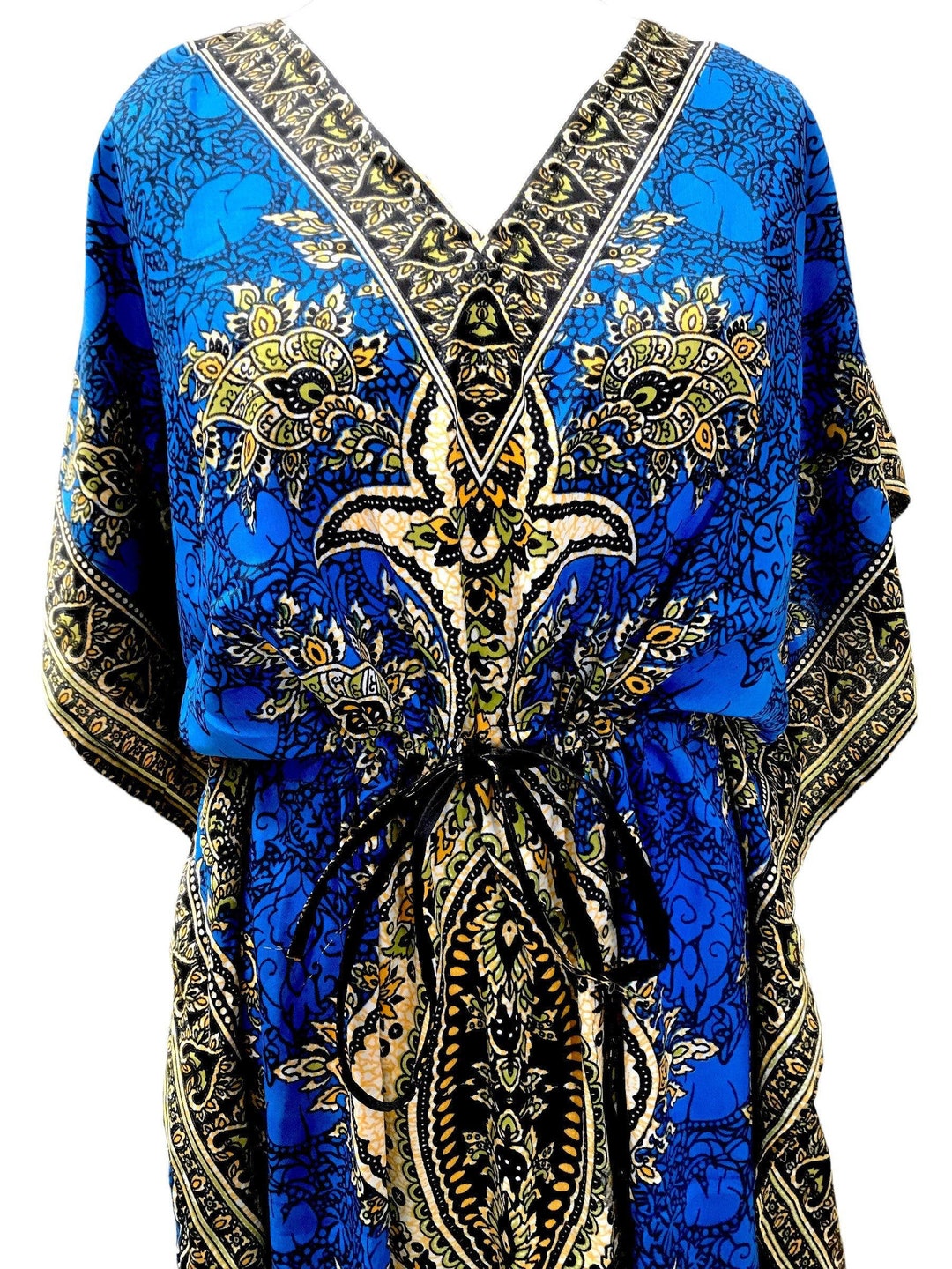 BLUE Kaftan Maxi Dress, Boho Hippy Festival, Long Beach Cover up Robe ...