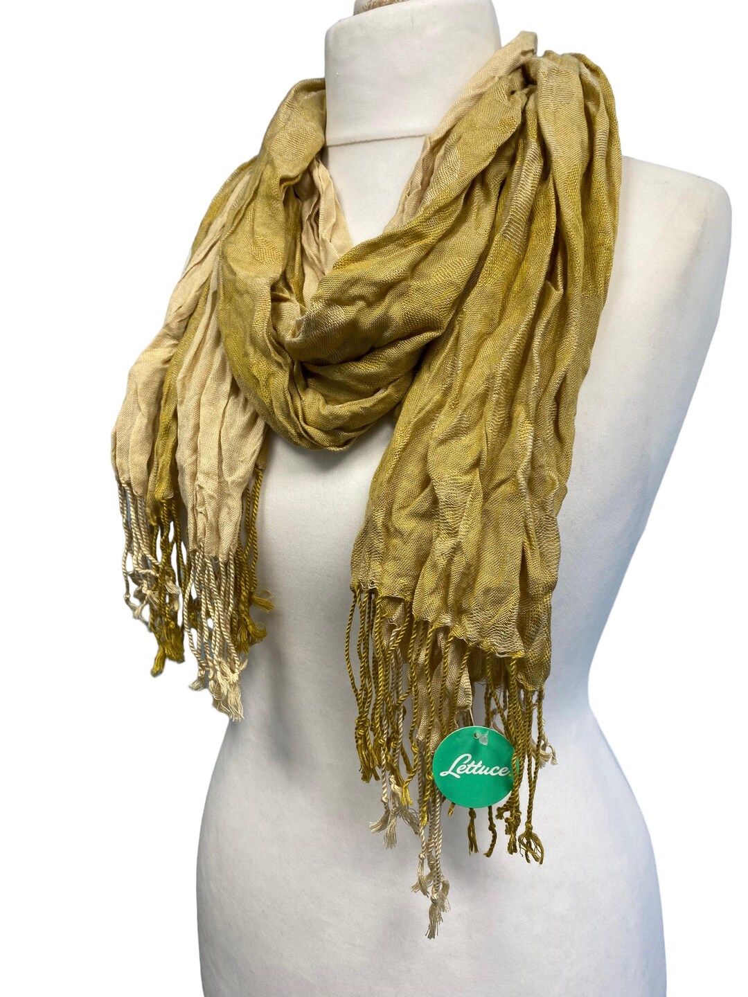 Gold SCARF, Dip Dye, Crinkle Cotton, Wrap, Long Tassel Boho - Etsy UK