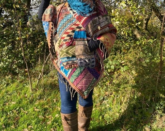 Unique Patchwork PONCHO Handmade Hippy, Boho, Festival Style Unique Patchwork PONCHO Handmade Hippy, Boho, Festival Style