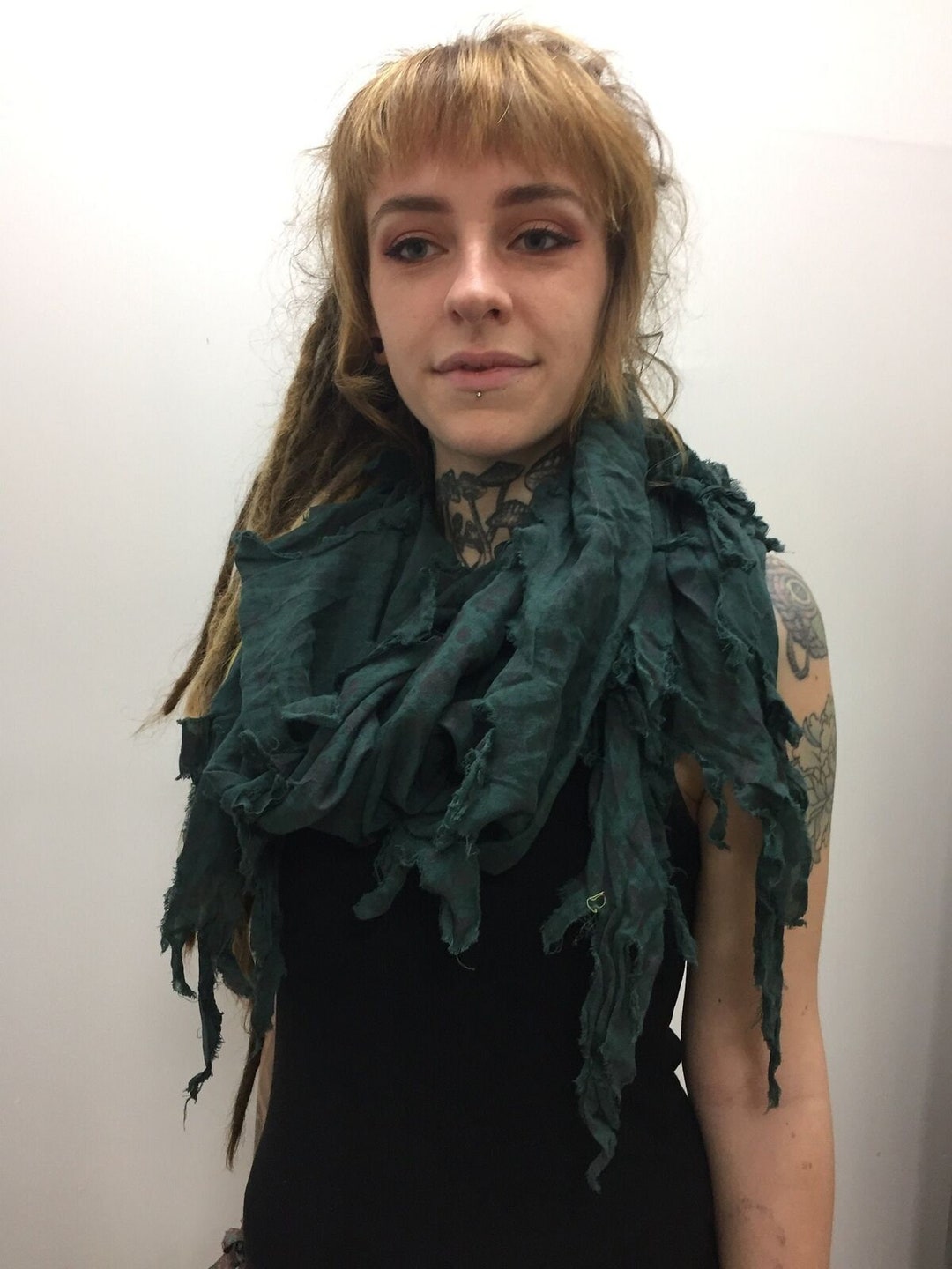 Boho Hippy Emo Festival Style Blue Floral Cotton Print Raw Edge Quirky ...