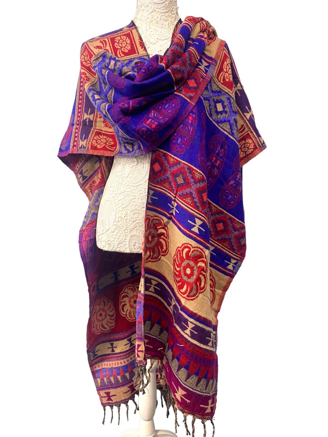 Shawl Red Purple Blanket Throw Cape Poncho Nepalese Yoga Festival ...